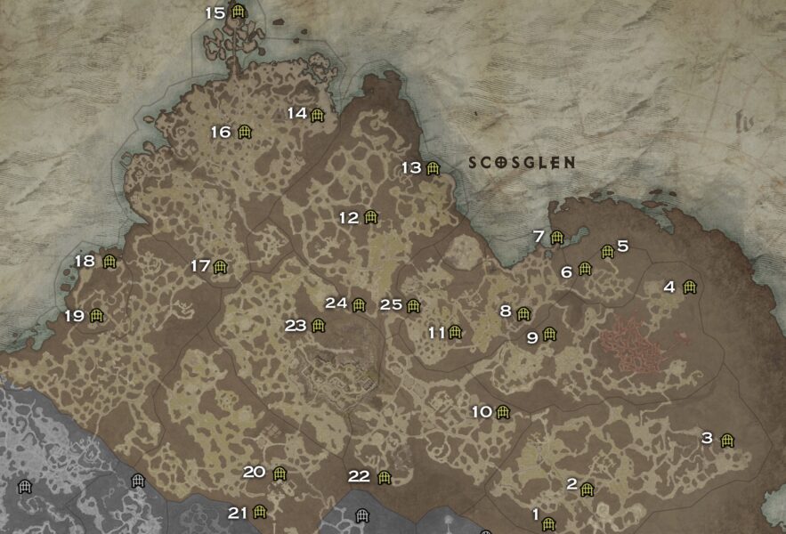 Diablo IV – Guide de zone « Scosglen » : 100% de renommée, Autels de ...