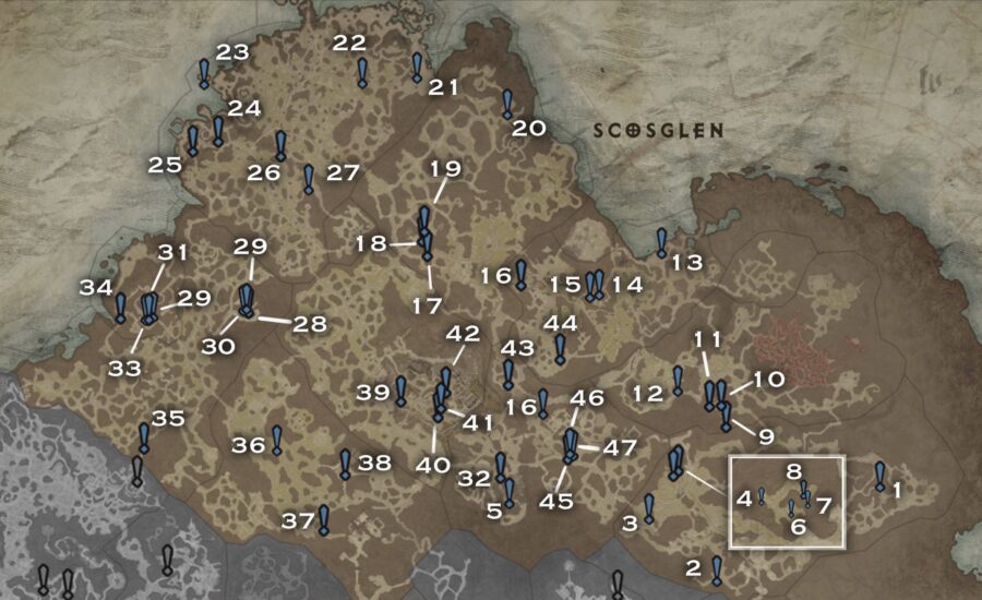 Diablo IV – Guide de zone « Scosglen » : 100% de renommée, Autels de ...