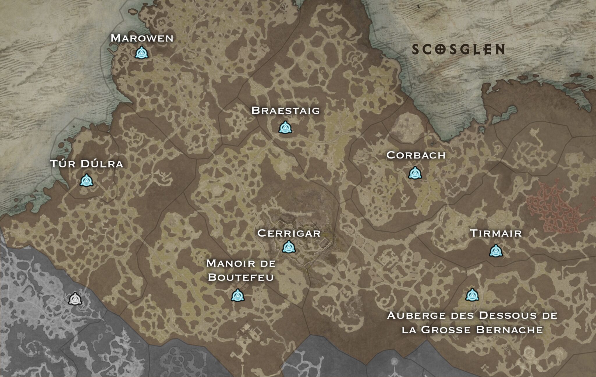 Diablo IV – Guide de zone « Scosglen » : 100% de renommée, Autels de ...